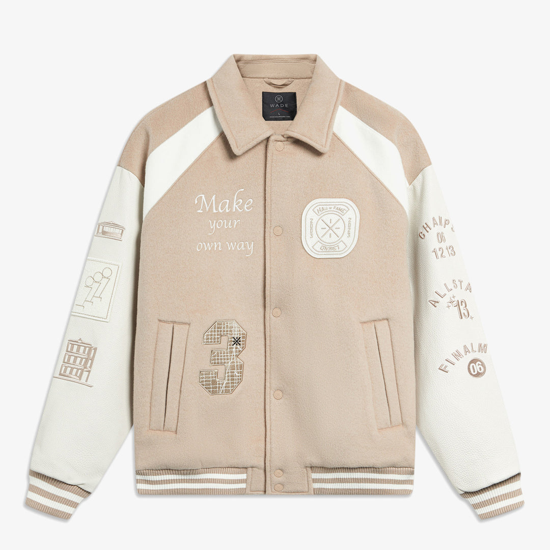 Wade Hall Of Fame Varsity Jacket - Brown/White – Throwback